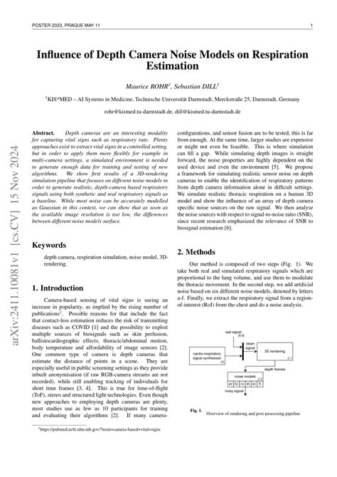Pdf Influence Of Depth Camera Noise Models On Respiration Estimation