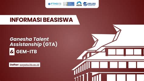 Pendaftaran Beasiswa Ganesha Talent Assistanship Gta Dan Gem Itb