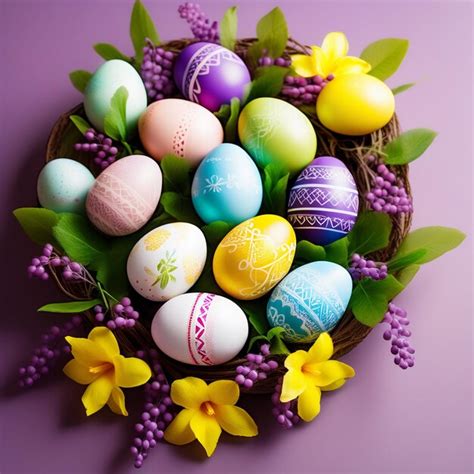 Premium Photo Happy Easter Background Decorated Eggs