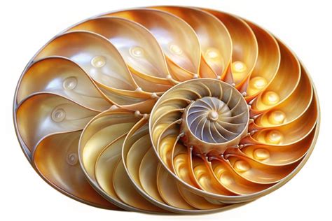 Nautilus Shell Cross Section Symmetry Spiral Fibonacci Sequence Half