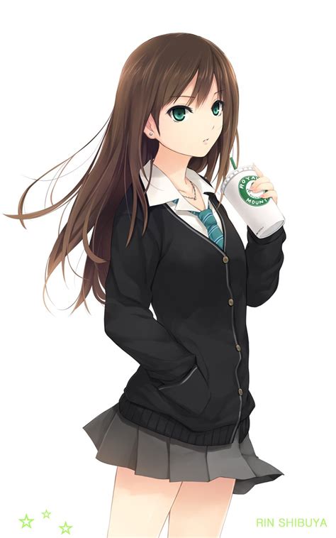 Long Hair Brunette Green Eyes Anime Anime Girls Japanese Clothes My