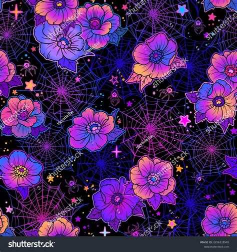 Seamless Vector Pattern Flowers Cobwebs On Stock Vector Royalty Free