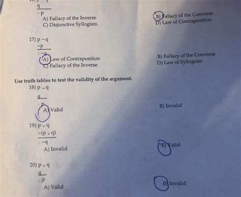 Solved A Fallacy Of The Inverse C Disjunctive Syllogism B