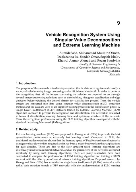 Pdf Vehicle Recognition System Using Singular Value Decomposition And Extreme Learning Machine