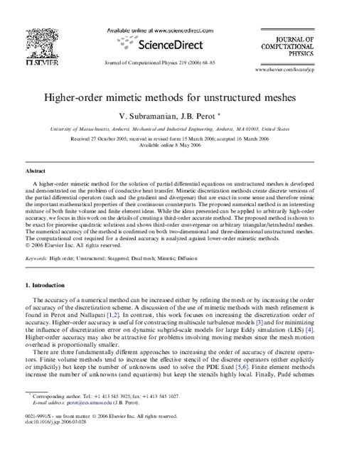 Pdf Higher Order Mimetic Methods For Unstructured Meshes Blair Perot
