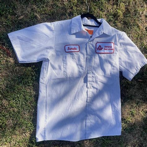 White Work Shirt With Black Stripes And Red Toned Depop
