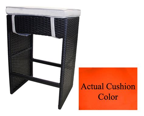 7 Piece Black Resin Wicker Outdoor Furniture Bar Dining Set Orange