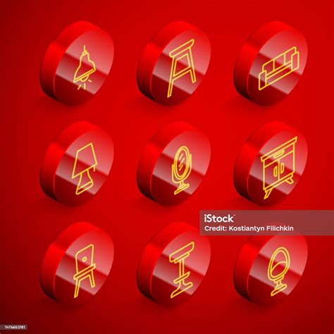 세트 라인 램프 걸이 의자 소파 테이블 램프 거울 가구 협탁 및 아이콘 벡터 3차원 형태에 대한 스톡 벡터 아트 및 기타 이미지 3차원 형태 가구 가정의 방 Istock