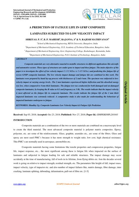 Pdf A Prediction Of Fatigue Life In Gfrp Composite Laminates Subjected To Low Velocity Impact