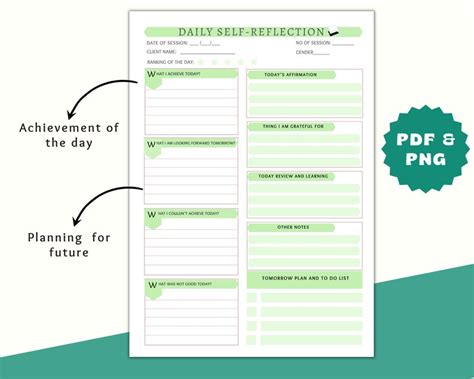 Daily Self Reflection Template Reflection Daily Journal Notes Daily