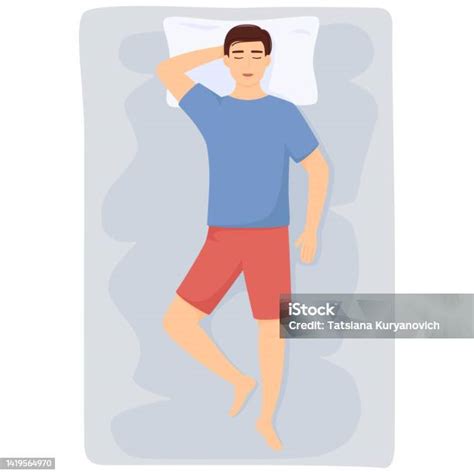남자는 잔다 잠옷을 입은 남자가 침대에서 자고 있습니다 상단 보기 벡터 일러스트 레이 션 드러눕기에 대한 스톡 벡터 아트 및