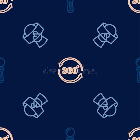 Set Line VR Controller Game Virtual Reality Glasses And 360 Degree View On Seamless Pattern