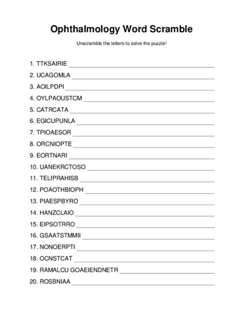 Ophthalmology Word Scramble