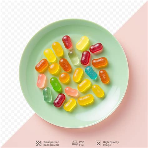 어두운 접시에 다채로운 젤리 곰 젤리 콩 프리미엄 Psd 파일