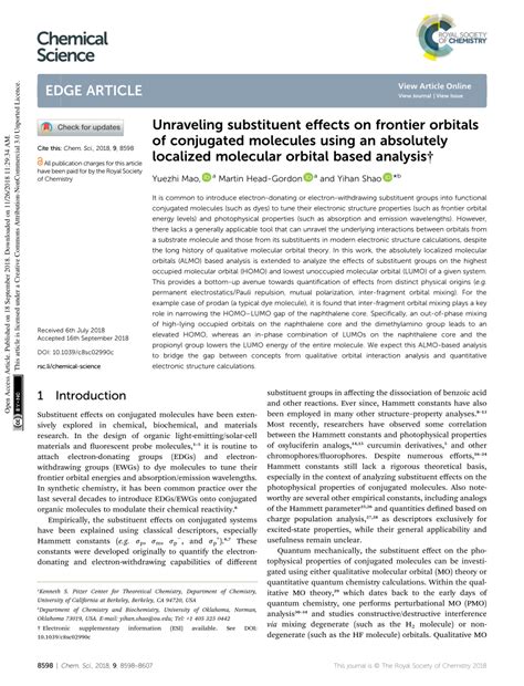 Pdf Unraveling Substituent Effects On Frontier Orbitals Of Conjugated Molecules Using An
