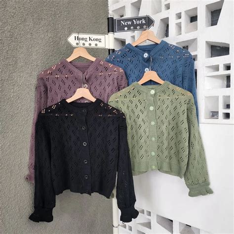 Jual Gwen Outer Cardigan Rajut Wanita Bolong Cardi Knitt Shopee