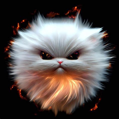 Um Gato Branco Nariz Vermelho E Um Fundo Preto Chamas Ao Seu