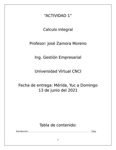 Actividad 1 Probabilidad Y Estadistica ACTIVIDAD 1 Calculo integral Profesor José Zamora