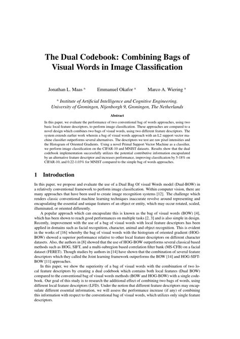 PDF The Dual Codebook Combining Bags Of Visual Words In Image Classification