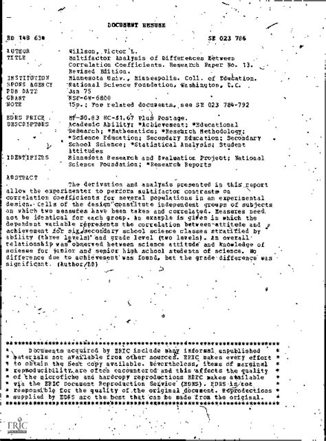 Pdf Multifactor Analysis Of Differences Between Correlation Coefficients Research Paper No