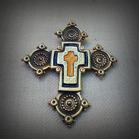 Brass Cross Necklace Pendant With Yellow Enamelvintage Bras Inspire Uplift