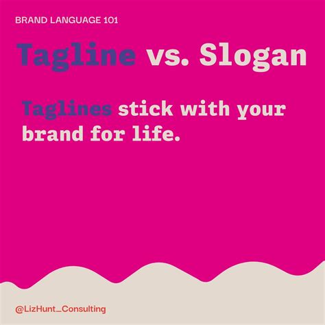 Liz Hunt On Linkedin Tagline Vs Slogan A Tagline Is A Permanent Brand Message Embodying A Liz Hunt On Linkedin Tagline Vs Slogan A Tagline Is A Permanent Brand Message Embodying A