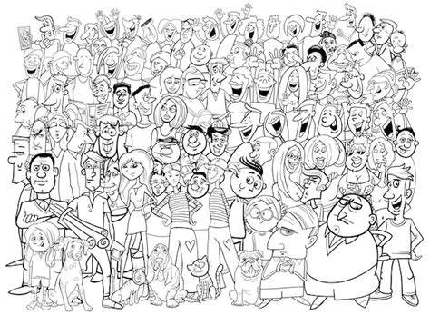 Grupo Grande De Personas Blanco Y Negro Vector Premium