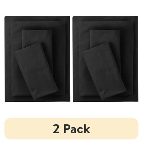 2 Pack Mainstays 4 Piece 300 Thread Count Solid Rich Black Cvc Cotton