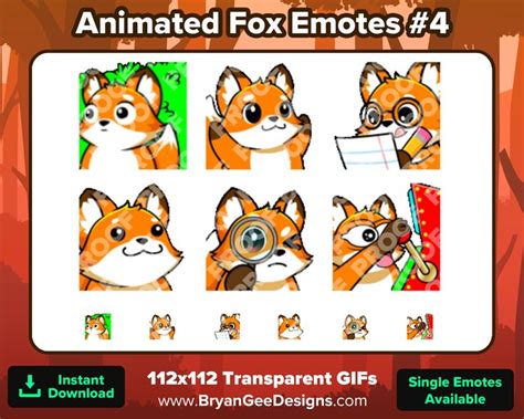 Animated Fox Twitch Emotes Hiding Bush Clapping Notes POP Etsy