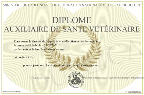Diplome AUXILIAIRE DE SANTÉ VÉTÉRINAIRE