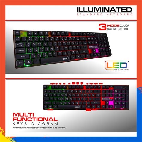 Signo Kb 712 Illuminated Rubber Dome คีย์บอร์ด Led 7 สี โดมสวิตช์