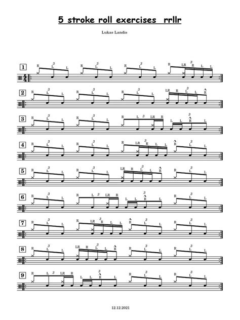 5er Ruf Uebungen Flammed 5 Stroke Roll Exercises Pdf Drumming