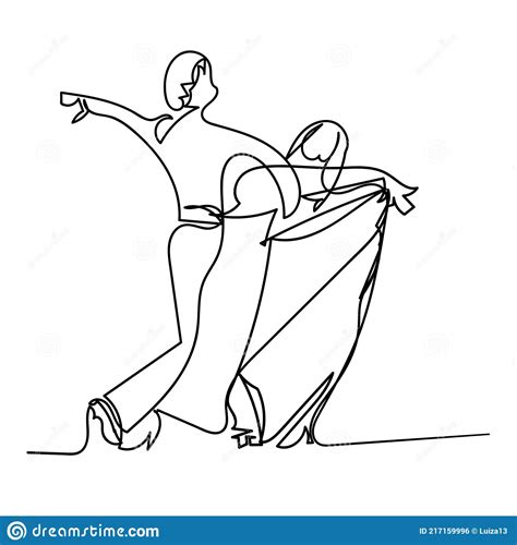 Continuous One Line Drawing Loving Couple Woman And Man Dancing