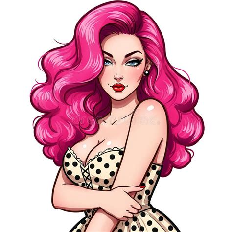 A Close Up Of Pin Up Girl With 1960s Retro Style In White Clear Background Isolated Stock Vector