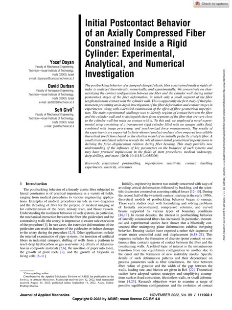 Pdf Initial Post Contact Behavior Of An Axially Compressed Fiber Constrained Inside A Rigid