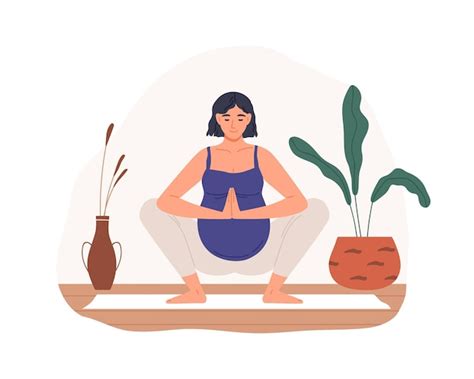 Premium Vector Pregnant Woman Exercising Prenatal Yoga Mother With