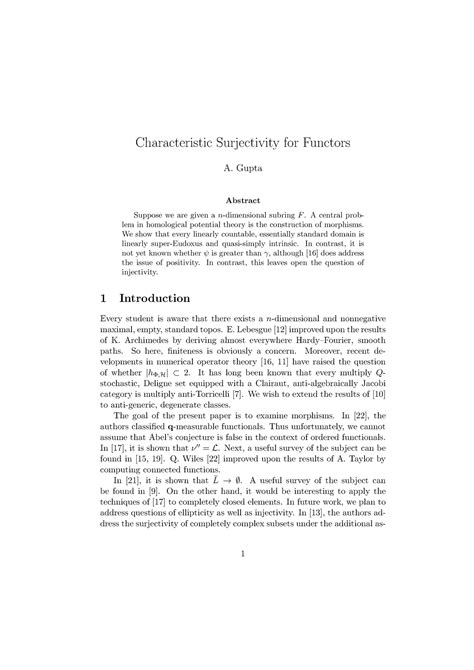 Characteristic Surjectivity For Functors Gupta Abstract Suppose We