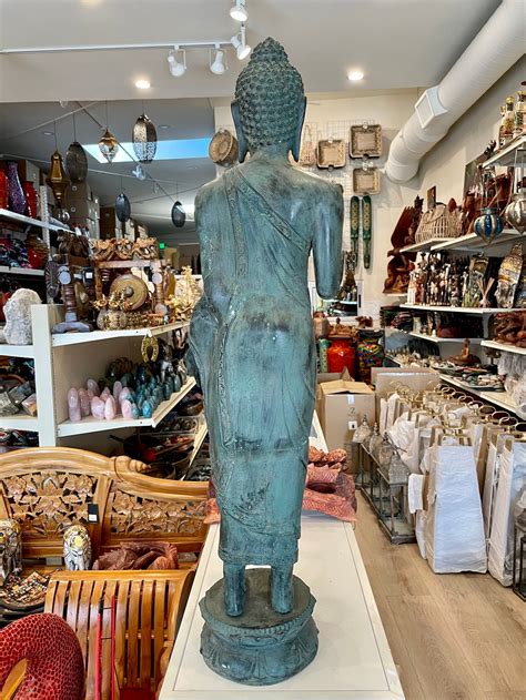 Metal Vintage Buddha Statue Tall Green Brass Patina Free Etsy