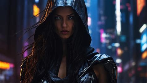 Premium Photo A Mysterious Female Assassin Emerges Her Long Hair