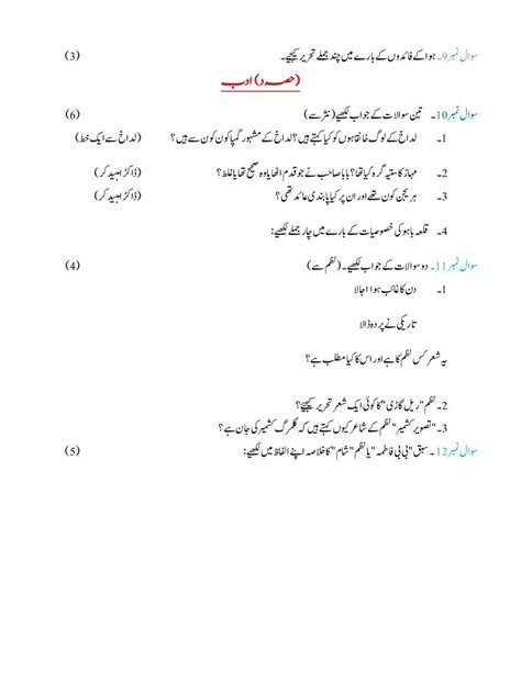 Jkbose Class 5th Model Question Paper 2025 For Urdu Jk Board Class 5