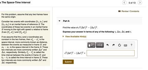 Solved The Space Time Interval Of Review Constants For This