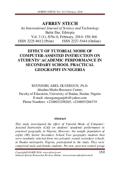 Pdf Effect Of Tutorial Mode Of Computer Assisted Instruction On