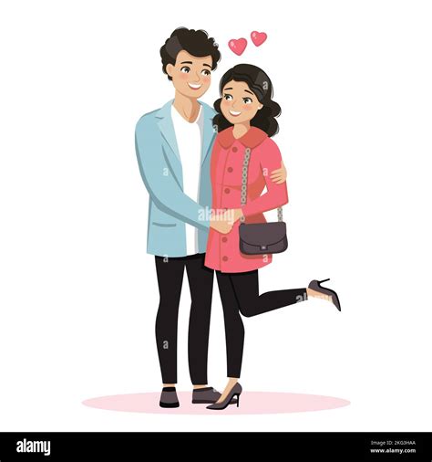 Valentine Day Young Couple In Love Hugging Each Other Vector Illustration Stock Vector Image
