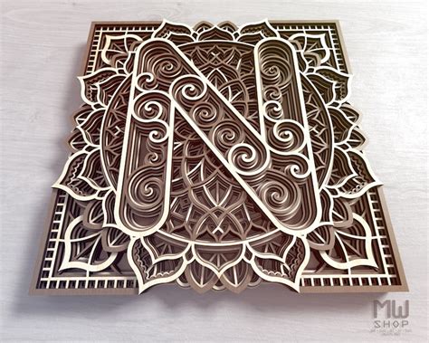 Mandala Lettre N Lettre De Lalphabet DXF N Lettre Mandala Etsy