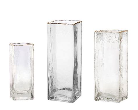 Square Clear Glass Vase Modern Glass Vase With Gold Trim
