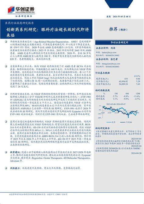 医药行业深度研究报告 创新药系列研究：眼科疗法超长效时代即将来临 240508 华创证券 34页 附pdf下载