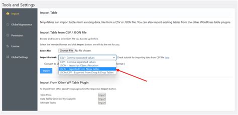 Import Ninja Tables JSON File In Ninja Tables