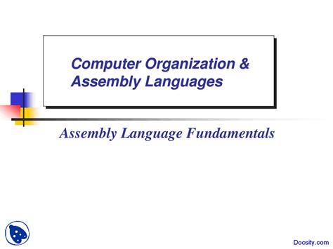 Assembly Language Fundamentals Computer Organization And Assembly