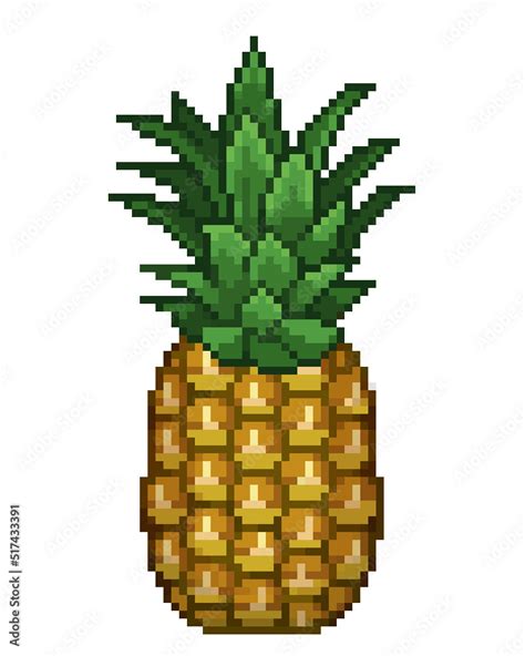An 8 Bit Retro Styled Pixel Art Illustration Of A Pineapple Fruit Stock