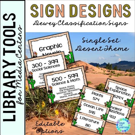 Library Dewey Decimal Posters Signs For Wall And Shelves Desert Decor Theme